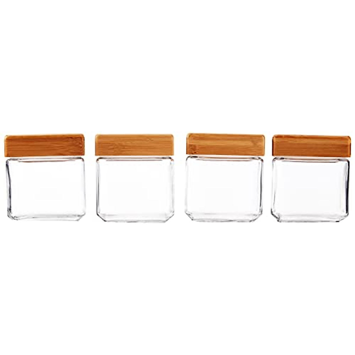 Anchor Hocking 1-Quart Stackable Jars with Bamboo Lids, Set of 4, Clear Glass -