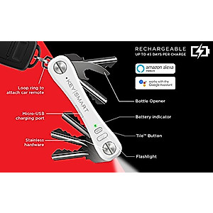 KeySmart Pro - Compact Smart Key Holder w LED Flashlight & Tile Bluetooth, EDC Key Organizer, Attach Car Key Fob, Other Mini Tools & Accessories (up to 10 Keys, White) - Discontinued