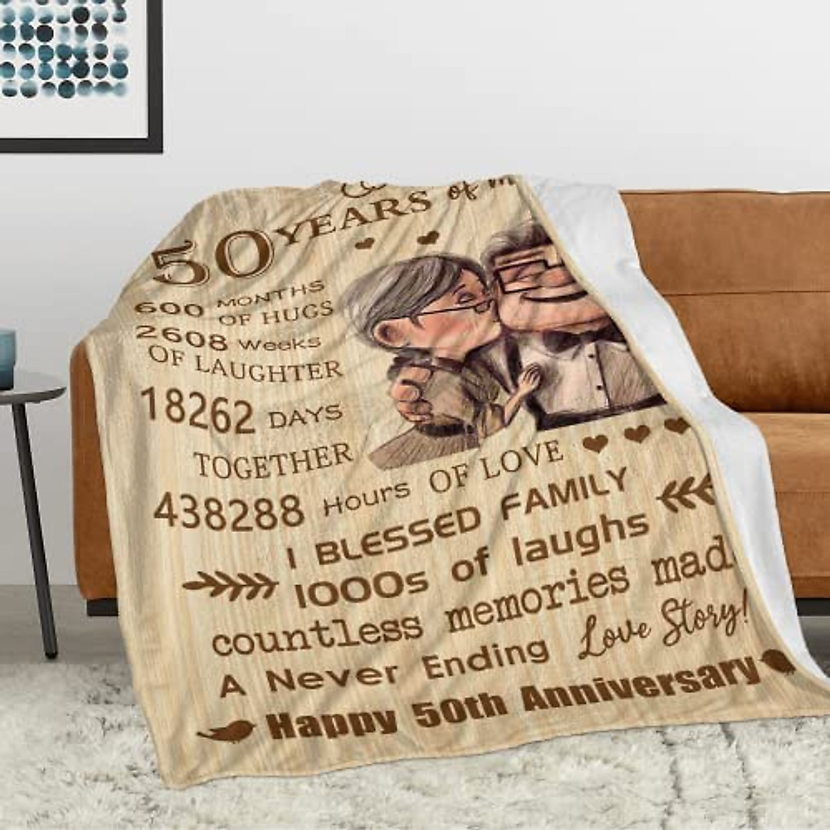 50th Anniversary Blanket Gifts - Gift for 50th Wedding Anniversary - Golden 50 Years of Marriage Gifts for Dad, Mom, Grandpa, Grandma, Grandparents - 50th for Husband Wife 60"X 50"