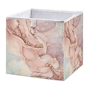 Joisal Gold Pink Marble Texture Storage Basket Foldable Cube Storage Bins with Full Print Design for Home Organization, Toy Organizers and Storage Bins