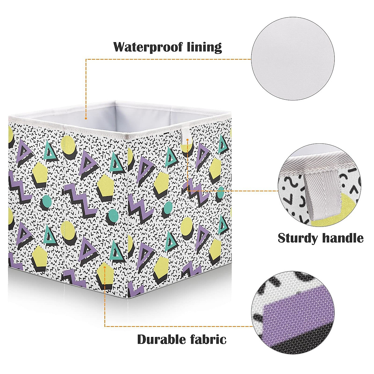 Geometric 80s Style Storage Basket Storage Bin Rectangular Collapsible Toy Bins Fabric Storage Organizer for Childrens Toys Playroom