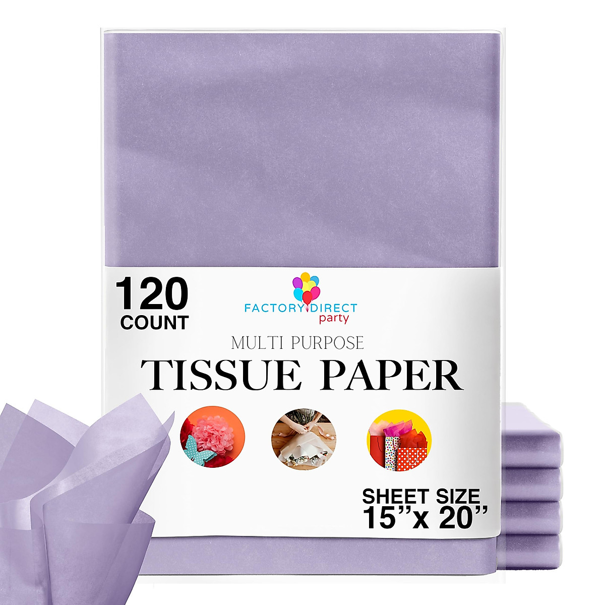 Lavender Tissue Paper for Gift Bags 120 Count of Acid Free Tissue Paper for Gift Tissue Paper for Crafts 15 Inch X 20 Inch Valentines Day Tissue Paper Lavender Colored Tissue Paper by Crown Display