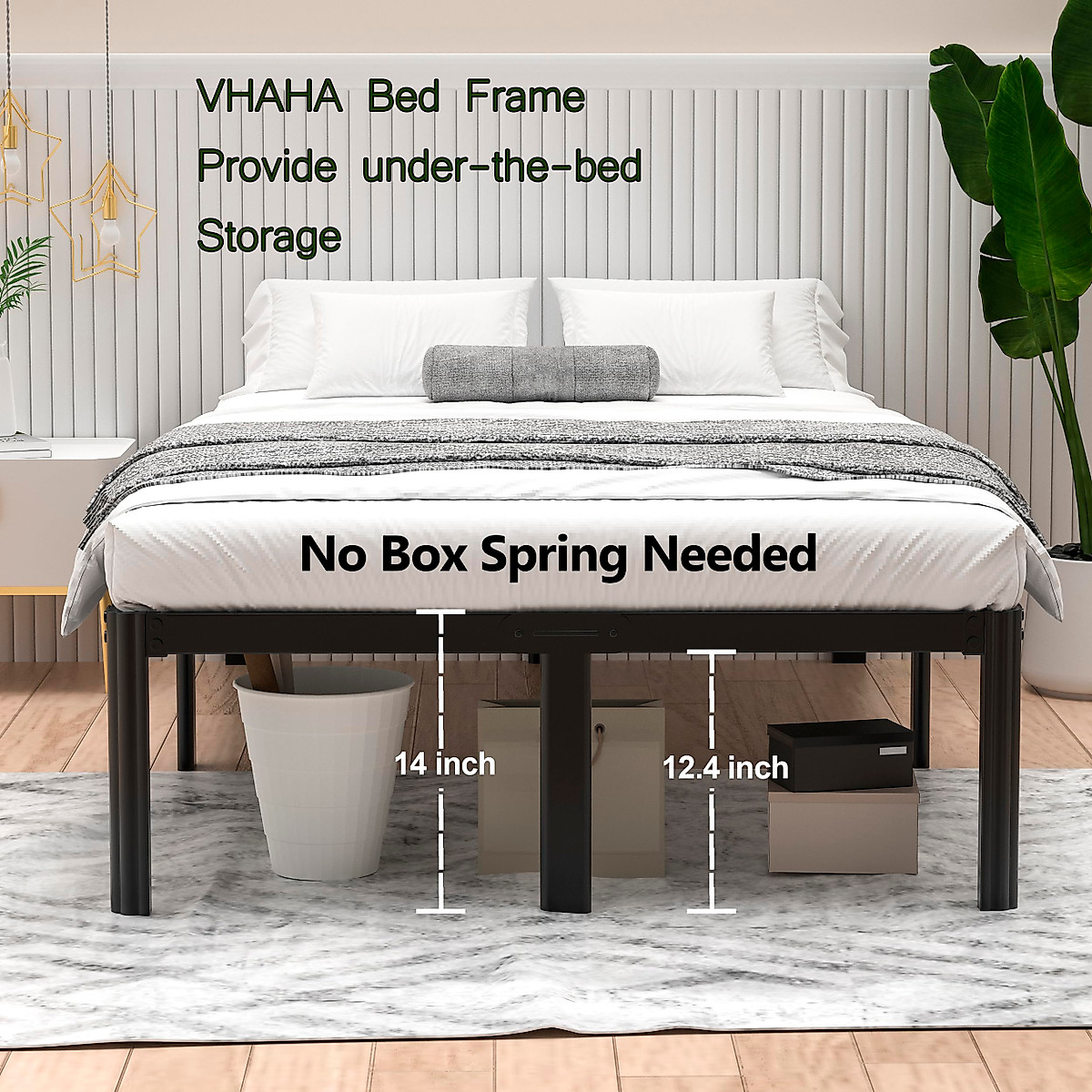 VHAHA 14 Inch Heavy Duty Full Size Platform Bed Frame Metal No Box Spring Needed, Round Corner Leg, Easy Assembly, Noise Free, Non-Slip, Black