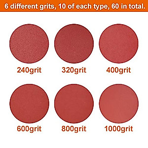 60Pcs Sanding Discs 5 Inch 8 Holes, 1000/800/600/400/320/240 Grit Sandpaper for Random Orbital Sander