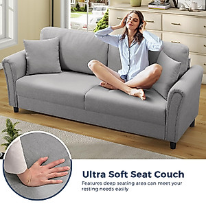 IULULU 81.5" Modern Sofas Living Room, Fabric Comfy Deep Seat Couch with Metal Legs and 2 Pillows, Removable Back and Thickened Soft Cushion, Furniture for Home, Apartment, Office
