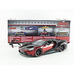 Jada Toys Marvel 1:24 2017 Ford GT Die-cast Car with 2.75" Miles Morales Spider-Man Figure, Toys for Kids and Adults Black and Red