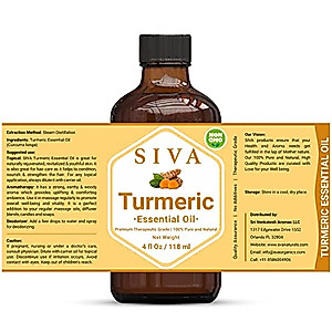 Siva Turmeric Essential Oil 4 Oz with Premium Glass Dropper – 100% Pure, Natural, Undiluted & Therapeutic Grade, Great for Nourished Skin & Hair, Diffuser, Aromatherapy, Massage, DIY Soap & Candle