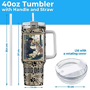 Hyturtle Personalized Pictured Dog Dad 40oz Tumbler with Handle and Straw Gifts for Dog Lovers, Birthday Father's Day Cup Gifts For Men, Best Gift Idea for Dogs Dad Stainless Steel Custom Cup With Lid