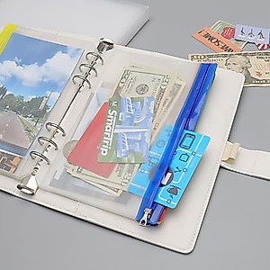 A5 Binder Pocket 12pcs Metal Zipper Binder Pouches Colorful Zipper Budget Envelopes 6-Hole Translucent PVC Zipper Document Filing Bags for A5 Notebook Binder Journal Budget Organizer (A5)