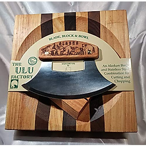 Large Alaska Ulu Bowl Set Wildlife Collage Etched Handle