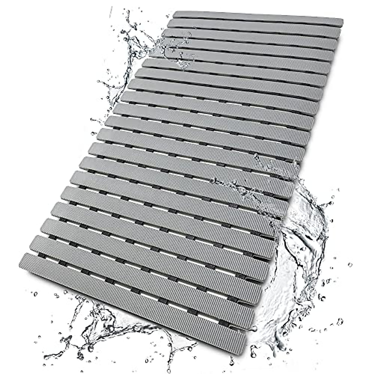 BEMISO Shower Mat Non Slip Bathtub Mat with Suction Cups and Drain Holes 27.5 x15.7 Inch Bath Mat for Tub & Shower.Easy Dry,Easy to Cut,Eco-Friendly (27.5x15.7 Grey)