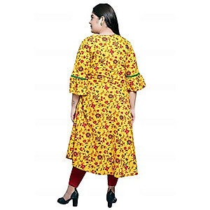 Yash Gallery Women's Plus Size Cotton Floral Print Anarkali kurta (Mustard Yellow)