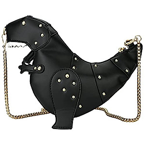 Ondeam Dinosaur Shoulder Purses,PU Rivet Tyrannosaurus Rex CrossBody Bag for Girl Women(Black)