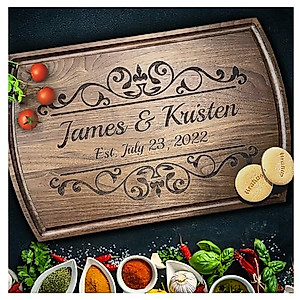Personalized Wood Cutting Board Handmade in USA – Best Serves as Cheese board, Serving tray, Chopping board, Charcuterie board – Unique Wooden Gift for Wedding, Anniversary, House warming, Christmas