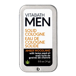 Vitabath Men's Solid Cologne Invigorating Crisp Cool Water & White Woods All Over Lasting Amber & Woodland Fragrance with Skin-Loving Natural Beeswax & Hemp - 0.5 oz