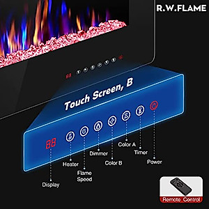 R.W.FLAME 42IN Recessed and Wall Mounted,The Thinnest Fireplace,Low Noise, Fit for 2 x 6 and 2 x 4 Stud, Remote Control with Timer,Touch Screen,Adjustable Flame Color and Speed