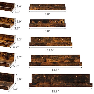 Upsimples Home Floating Shelves for Wall Décor Storage, Wall Shelves Set of 5, Wall Mounted Wood Shelves for Bedroom, Living Room, Bathroom, Kitchen, Small Picture Ledge Farmhouse Shelves, Brown