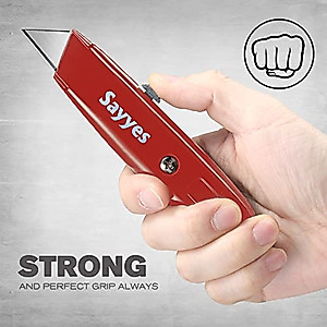 sayyes Box Cutter, 2-Pack Retractable Utility Knife with 10-Piece SK5 Blades, Durable Aluminum Box Cutter for Ropes, Boxes, Plastics, DIY, 4 Colors to Choose
