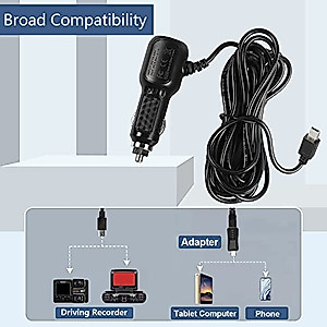 MEIRIYFA Dash Cam Power Cable, Dash Cam Charger Mini USB, QC3.0 Fast Vehicle Car Charger with Dual USB Ports for Various Models of Car DVR, Navigator, Early Warning (11.5FT)
