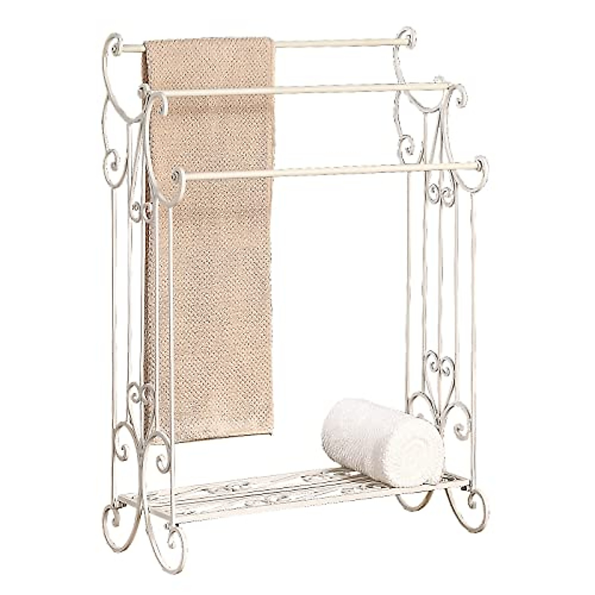 Standing Towel Racks for Bathroom 3 Bar Metal Towel Organizer Holder Stand with Storage Shelf Towel Drying Rack Freestanding for Bath Towels,Hand Towels,Washcloths, Bathroom Accessories
