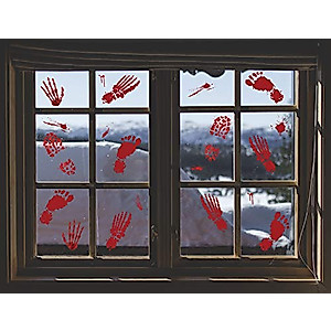 Halloween Decorations Set - Bloody Backdrop & Garland Banner & Footprints Handprints Floor Clings Decals - Zombie Vampire Party Supplies Garage Yard Outdoor Indoor Decor