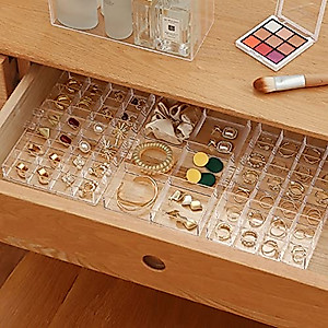CLUQMEIK Earring Organizer Box Clear Storage Acrylic for Earrings Necklace Organizer Jewelry Box with 72 Grids Storage Compartments Transparent Ring Clear Jewelry Organizer