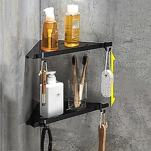 FVRTFT Shower Caddy Corner Shower Shelves Wall Mounted Shower Rack with hook Black No Drilling Self Adhesive space aluminum for bathroom-2 tier