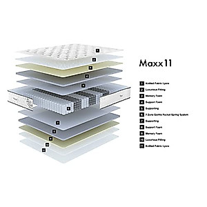 MAXX Sleep 11" Hybrid Mattress - Memory Foam Luxury Hybrid Mattress - 7-Zone Gorilla Pocket Spring System - 180 Night Trial - 11 Premium Layers - CertiPUR (Queen (U.S. Standard))