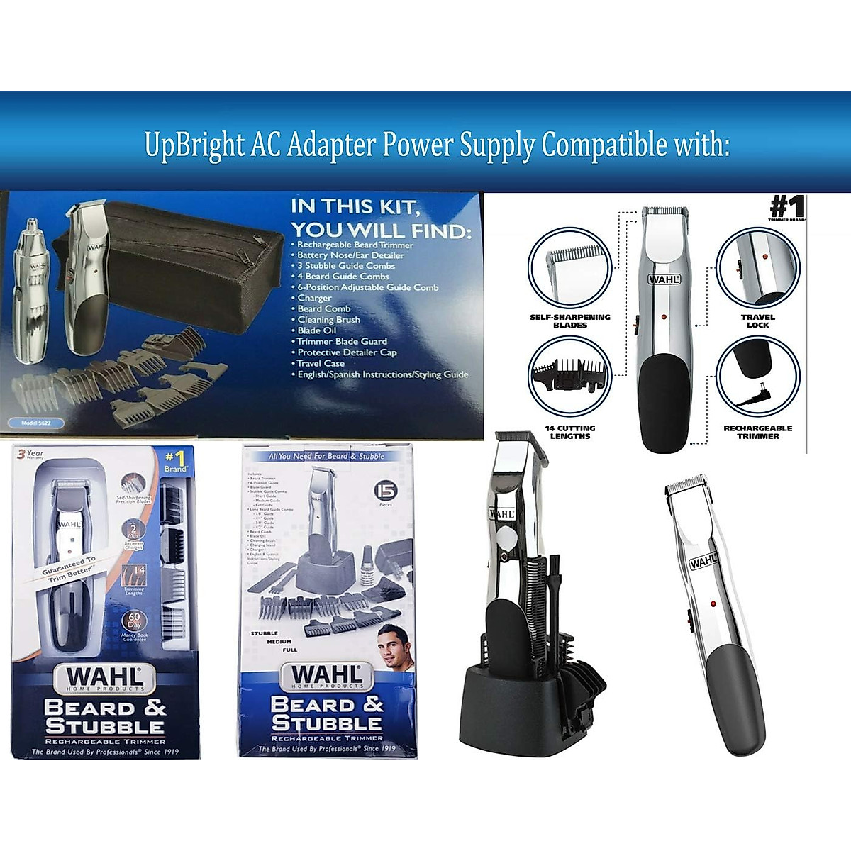 UpBright AC/DC Adapter Compatible with Wahl 9916D 9916C 9880L 9860 9860L 9818L 9818 9916-4301 4501 1008 1117 Beard Clipper Trimmer 5622 5621 5623 Groomsman WNT-8 9 2 S004MU0400090 4.2V-5V Power Supply