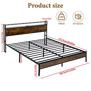 California King Bed Frames with Storage, Cali King Size Bed Frame with Headboard, Cal King Platform Bed with Power Outlets, USB Ports Charging Station and LED Lights, No Noise, No Box Springs Needed