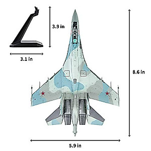 HANGHANG 1/100 Scale SU-35 Attack Plane Metal Fighter Military Model Fairchild Republic Diecast Plane Model for Gifts Blue