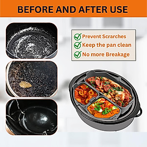 CANIS LYCAON Silicone Slow Cooker Liners Fit Crock Pot 6-8 QT crock pot dividers Allows to cook 3 Meals at once Time | Collapsible & Reusable Silicone Divider Insert, Dishwasher Safe & Leakproof