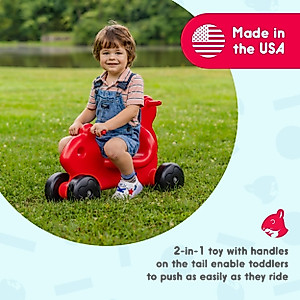 2-in-1 Squirrel Push & Ride-on Toy, Indoor & Outdoor Use, Low Profile Seat, Recommended for Children up to 50lbs, Durable Construction, Made in The USA (Red)