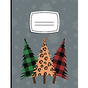 Composition Notebook: Checkered & Leopard Print Christmas Trees with Grey Snowflake Background | Holiday Notebook Cute Seasonal Notebook for Adults ... College Ruled 110 pages (55 sheets)