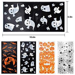 ERKOON 200pcs Halloween Candy Bags Pumpkin Spider Web Bat Ghost Print Candy Bags Halloween Treat Candy Twist Ties Gift Bags Kids Candy Bags for Halloween Party