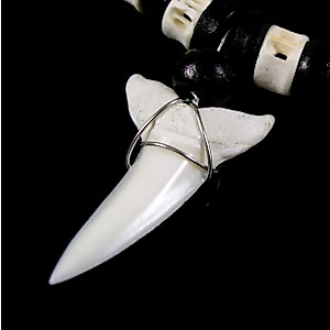 Swimmi Genuine Shark Tooth Necklace for Men, Mako Shark Tooth Necklace, Handmade Wooden Beads adjustable Cords Shark Tooth Necklace for Women Jewelry EA200