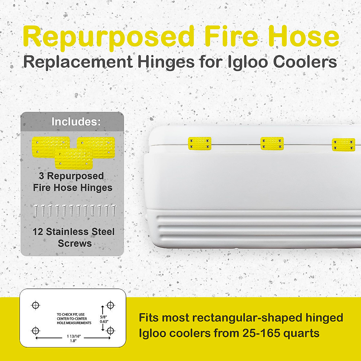 Unhinged Solutions Unbreakable Cooler Hinges - Set of 3 Repurposed Fire Hose Replacement Hinges for Igloo Coolers - Durable, Impact-Resistant, Easy to Install, Includes 12 Screws - Made in The USA