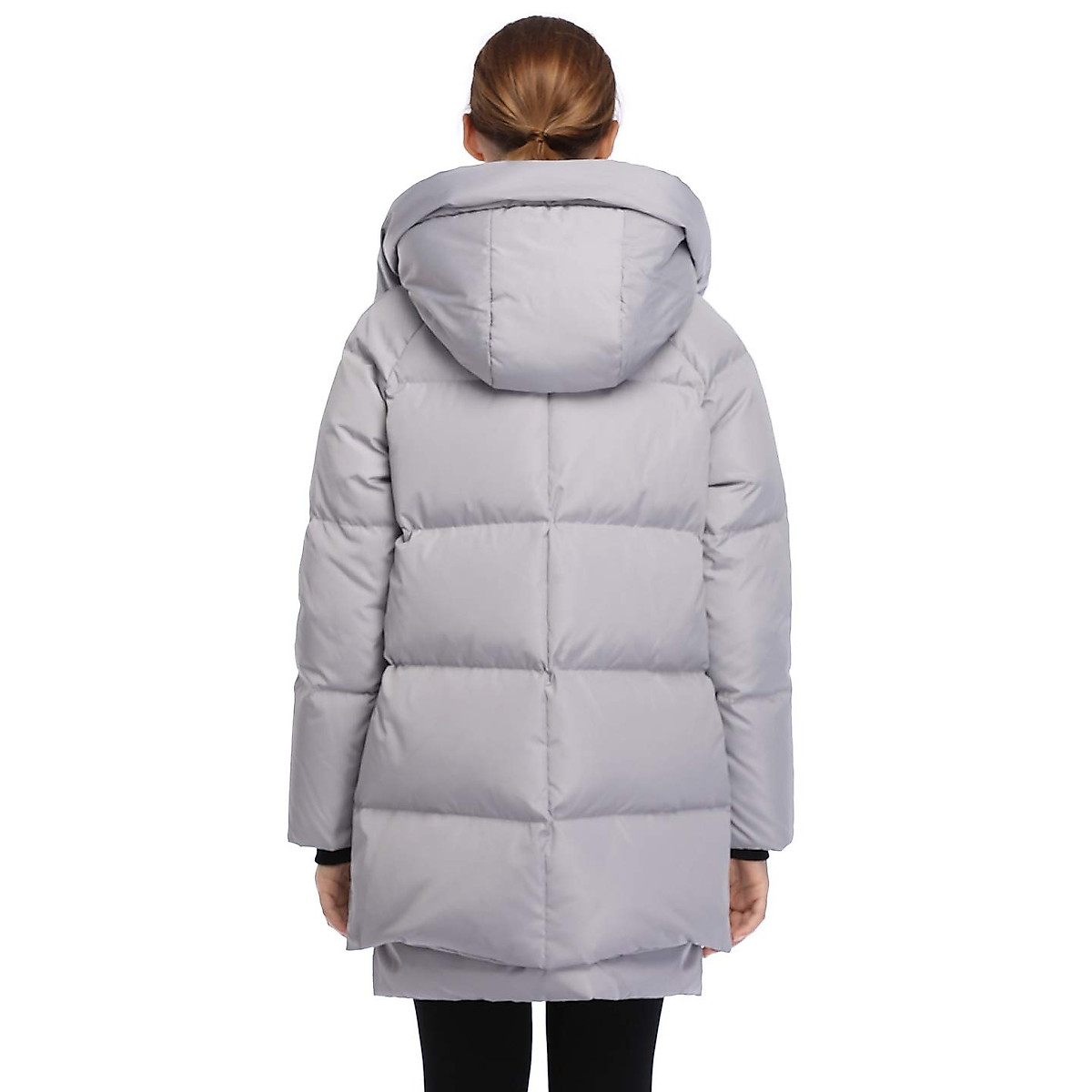 FADSHOW Women's Winter Thickened Down Jackets Long Down Coats Warm Parka with Hood,Grey,S