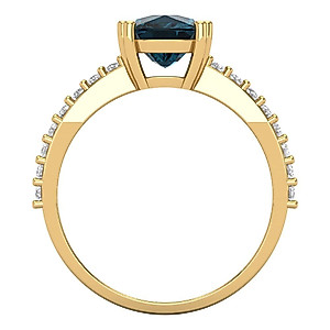 Clara Pucci 3.44ct Cushion Cut Solitaire Natural Royal Blue Topaz Designer Wedding Bridal art deco Anniversary Ring 14k Yellow Gold 7.5