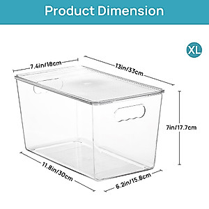 Vtopmart 6 Pack Clear Stackable Storage Bins with Lids,XLarge Plastic Containers with Handle for Pantry Organizer and Storage,Perfect for Kitchen,Fridge,Cabinet, Closet,Bathroom Organization