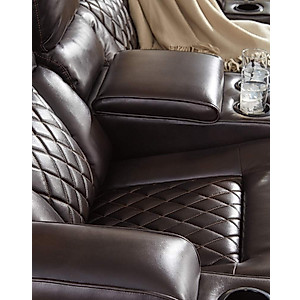Signature Design by Ashley Warnerton Faux Leather Power Reclining Loveseat with Center Console, Brown