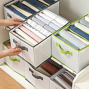 Wardrobe Clothes Organizer for Folded Clothes Jeans with 9 Small Grids (1.57'' W), 2 Pack Garderobe Clothing Organizer with Support Panels, Stackable Closet Storage Organizer Foldable with Handles
