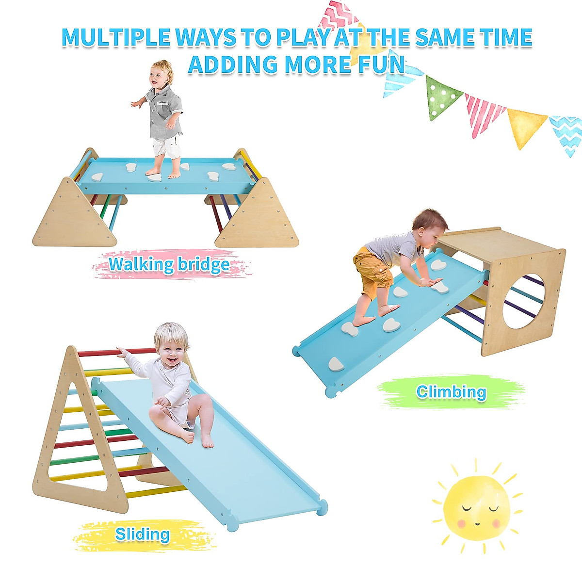 GOME Set of 7 Baby Triangle Climbing Gym Toys Indoor for Toddler Set, 1 Square and 3 Triangle Climber with 3 Ramp for Climbing Sliding and Walking, 7 in 1 Toddler Play Equipment for Indoor Playground