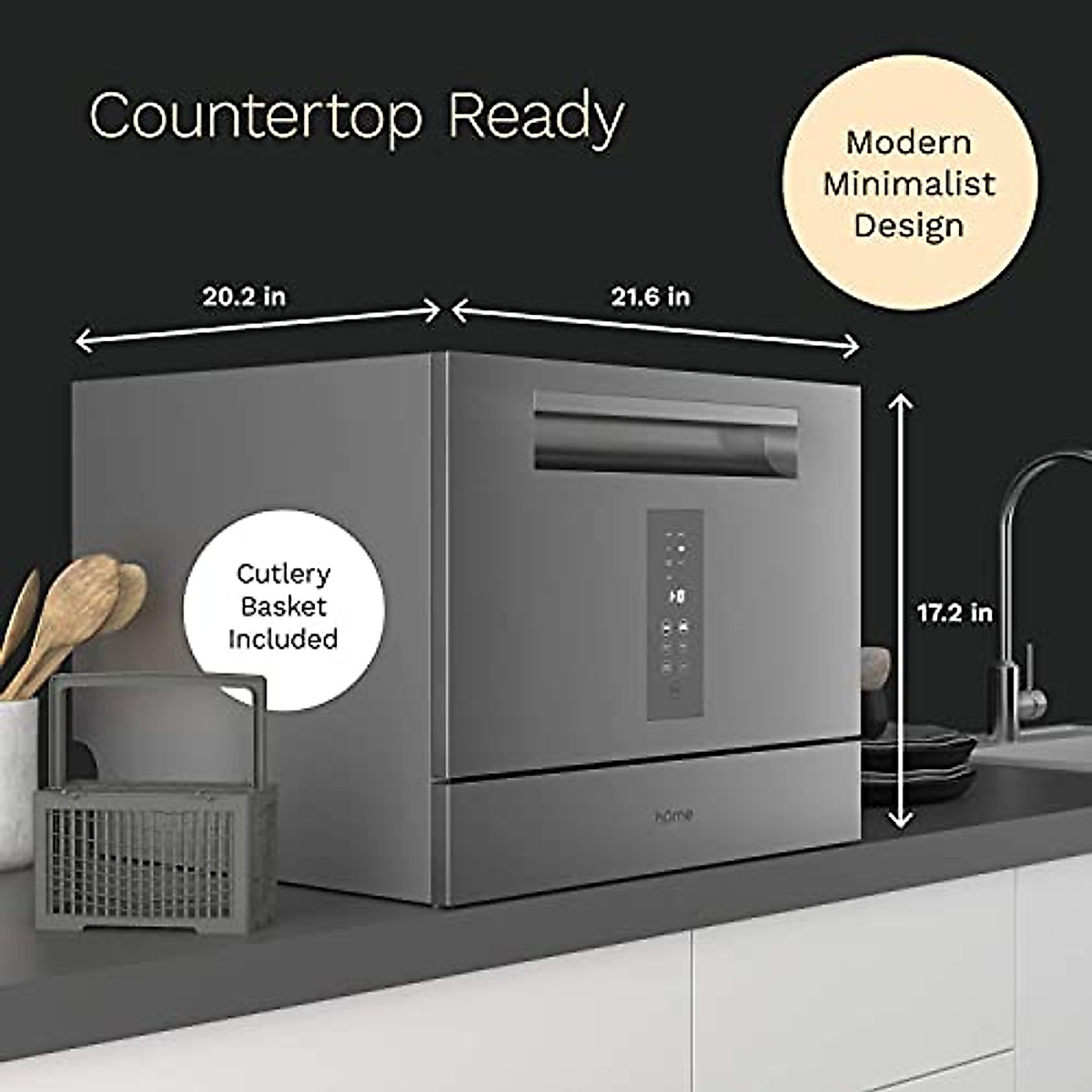 hOmeLabs Digital Countertop Dishwasher with 6 Place Settings - Energy Star Certified with 7 Programs - with Dish Rack, Cup Shelf, and Cutlery Basket - Ideal for Small Apartments, Dorms, Boats, and RVs