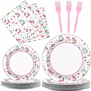 96 Pcs Unicorn Party Paper Plate and Napkins Pink Unicorn Birthday Baby Shower Party Paper Tableware Set Table Decorations Supplies for Party Favors 24 Guests