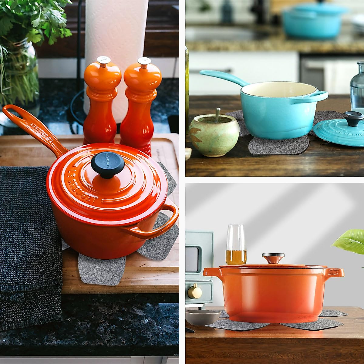 6 Pcs Pot and Pan Protectors for Stacking, in 3 Sizes, Pan Separators Felt, Pan Stacking Protectors, Anti-slip Pot Protectors, Ceramic Glass Cookware Dividers Pads, Gray