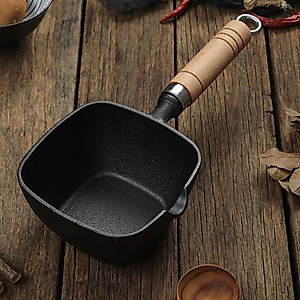 Yardwe Cast Iron Pot, Butter Iron Oil Heating Pot with Wooden Handle Cookware Melting Pot (4inch)