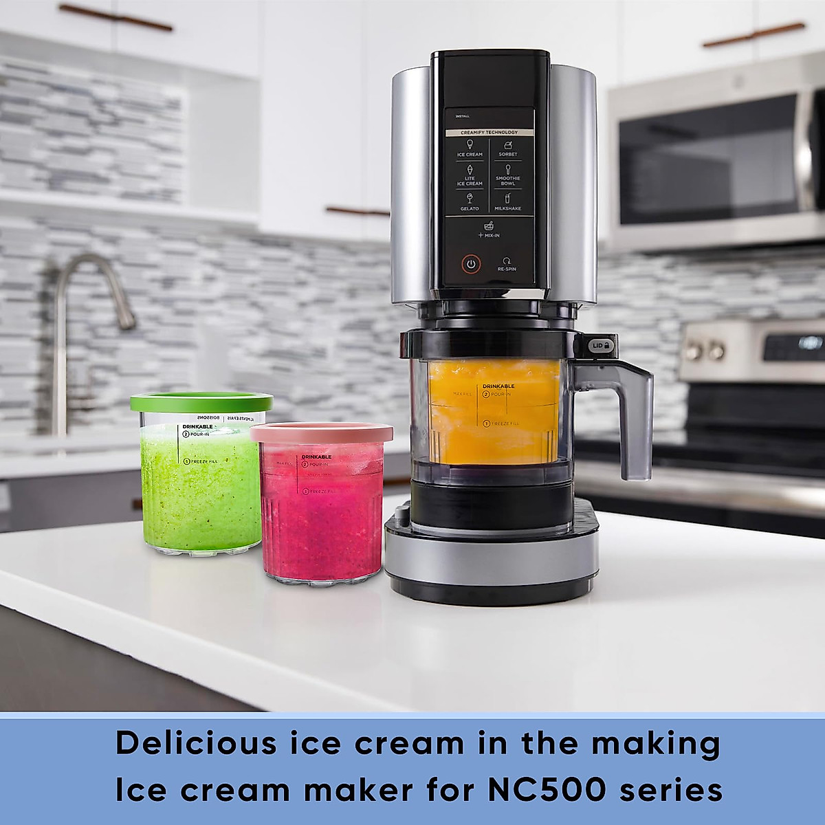 Containers Replacement for Ninja Creami Pints and Lids 4 Pack, Ninja Creami Deluxe NC501 NC500 Series Ice Cream Makers Containers, Reusable Creami Pint Containers with Leak Proof Lids, Dishwasher Safe