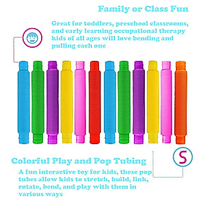 Pop Tubes, 14Pack Pop Tube Fidget Toys for Kids and Sensory Toys for Children and Adult, Fidget Tubes for Stress and Anxiety Relief, Learning Toys for Toddlers