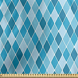 Lunarable Pale Blue Fabric by The Yard, Classical Argyle Harlequin Style Pattern Design in Blue Shades Retro, Decorative Satin Fabric for Home Textiles and Crafts, Blue and Pale Blue
